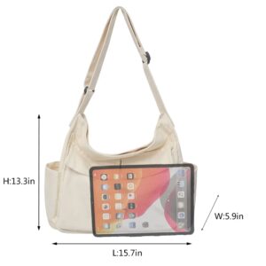 PRAGARI Canvas Messenger Bag Crossbody for Women White Shoulder Aesthetic Laptop Tote Bag Hobo Large Cute School Travel Vintage Multiple Pockets