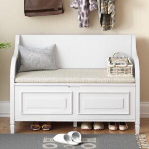 lumisol storage bench with lift top and drawers shoe bench with safety hinge and seating cushion for entryway (white)