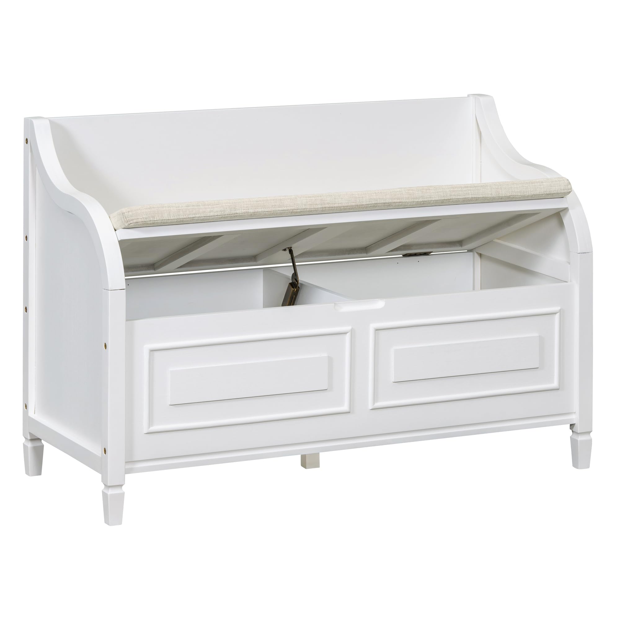 LUMISOL Storage Bench with Lift Top and Drawers Shoe Bench with Safety Hinge and Seating Cushion for Entryway (White)