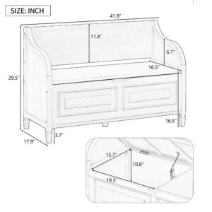 LUMISOL Storage Bench with Lift Top and Drawers Shoe Bench with Safety Hinge and Seating Cushion for Entryway (White)