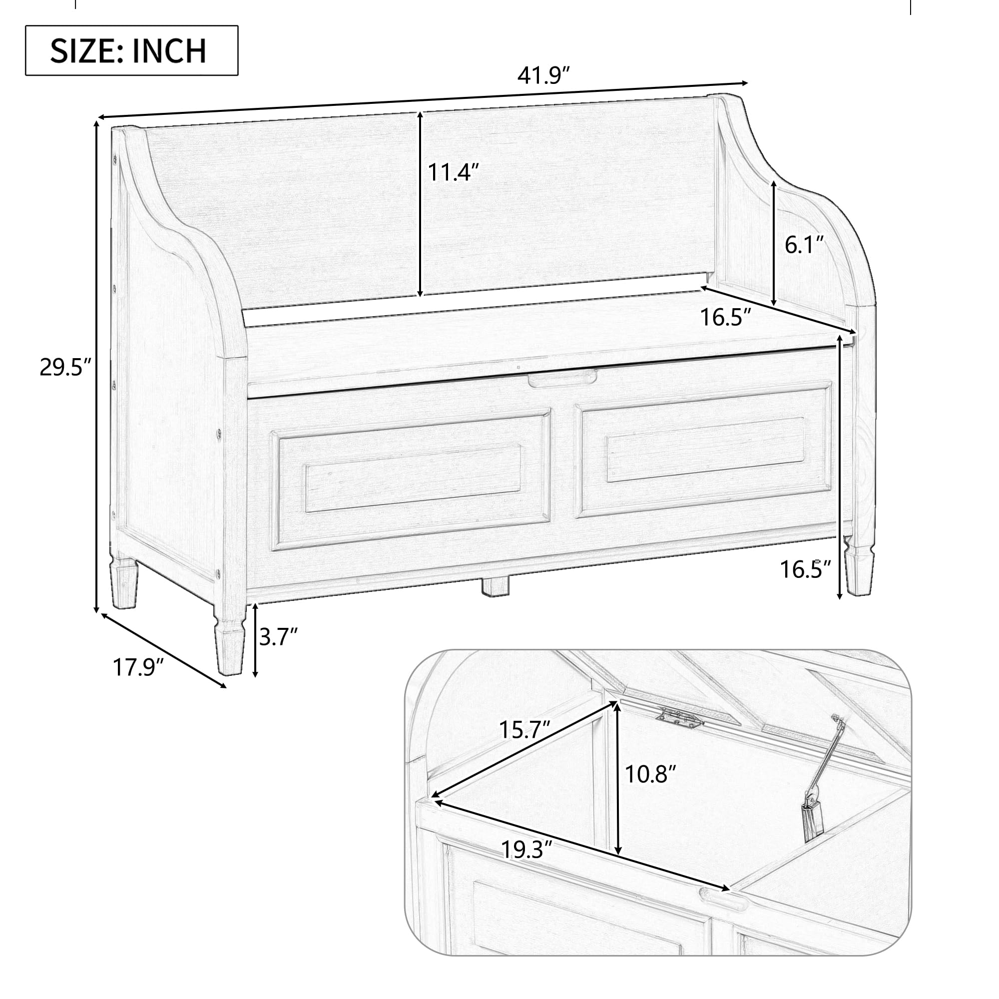 LUMISOL Storage Bench with Lift Top and Drawers Shoe Bench with Safety Hinge and Seating Cushion for Entryway (White)