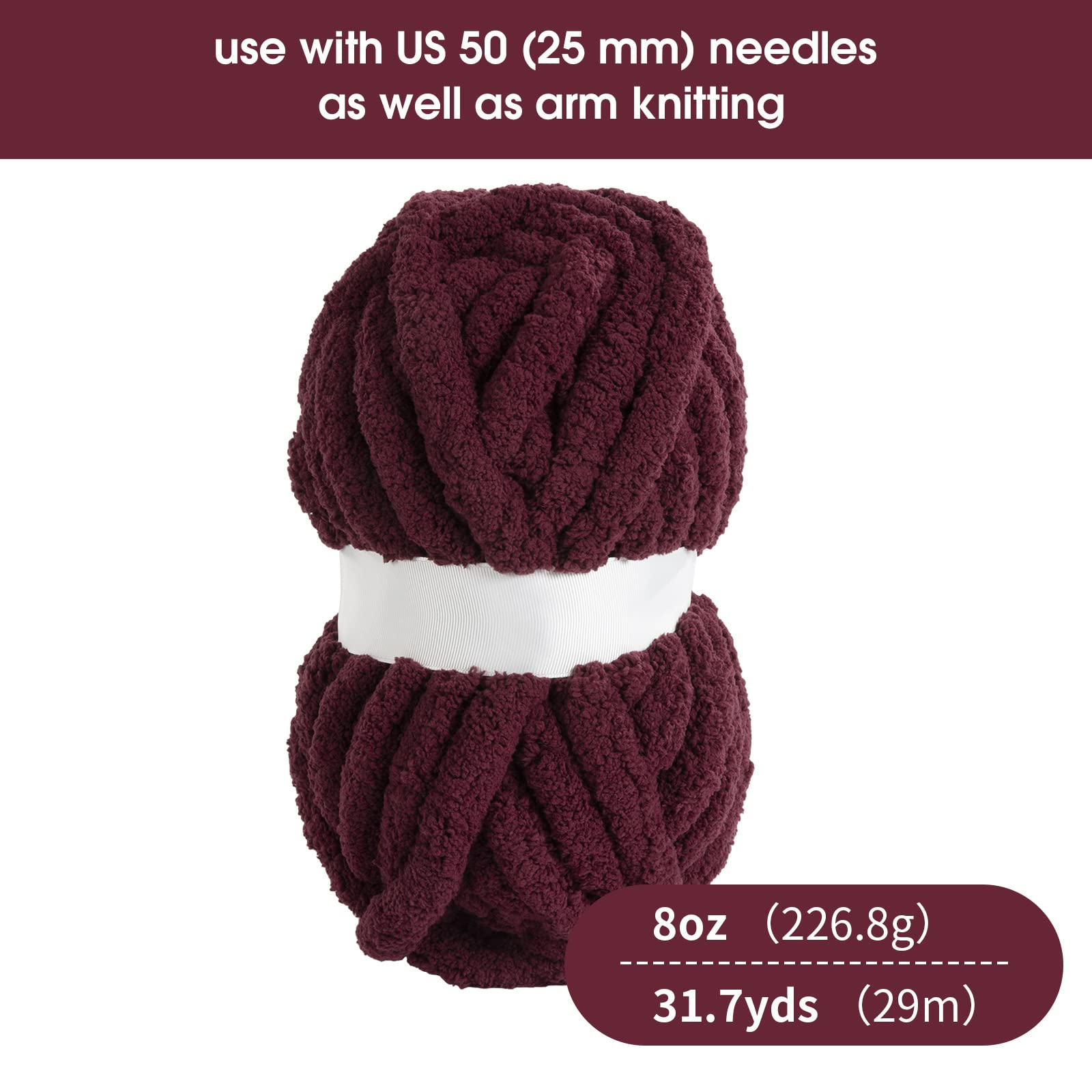 HOMBYS Wine Red Chunky Chenille Yarn for Crocheting, Bulky Thick Fluffy Yarn for Knitting,Super Bulky Chunky Yarn for Hand Knitting Blanket, Soft Plush Yarn, 8 Jumbo Pack (27 yds,8 oz Each Skein)