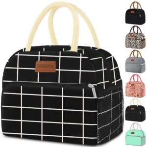 coobiiya lunch bag women, lunch box lunch bag for women adult men, small leakproof cute lunch tote large capacity reusable insulated cooler lunch container for work/office/picnic/travel-black plaid