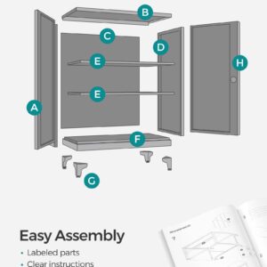 SONGMICS Garage Cabinet, Metal Storage Cabinet with Doors and Shelves, Office Cabinet for Home Office, Garage and Utility Room, Grey UOMC013G01