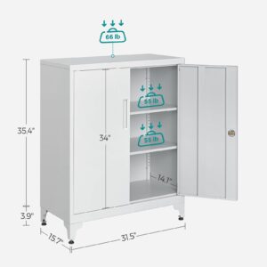 SONGMICS Garage Cabinet, Metal Storage Cabinet with Doors and Shelves, Office Cabinet for Home Office, Garage and Utility Room, Grey UOMC013G01