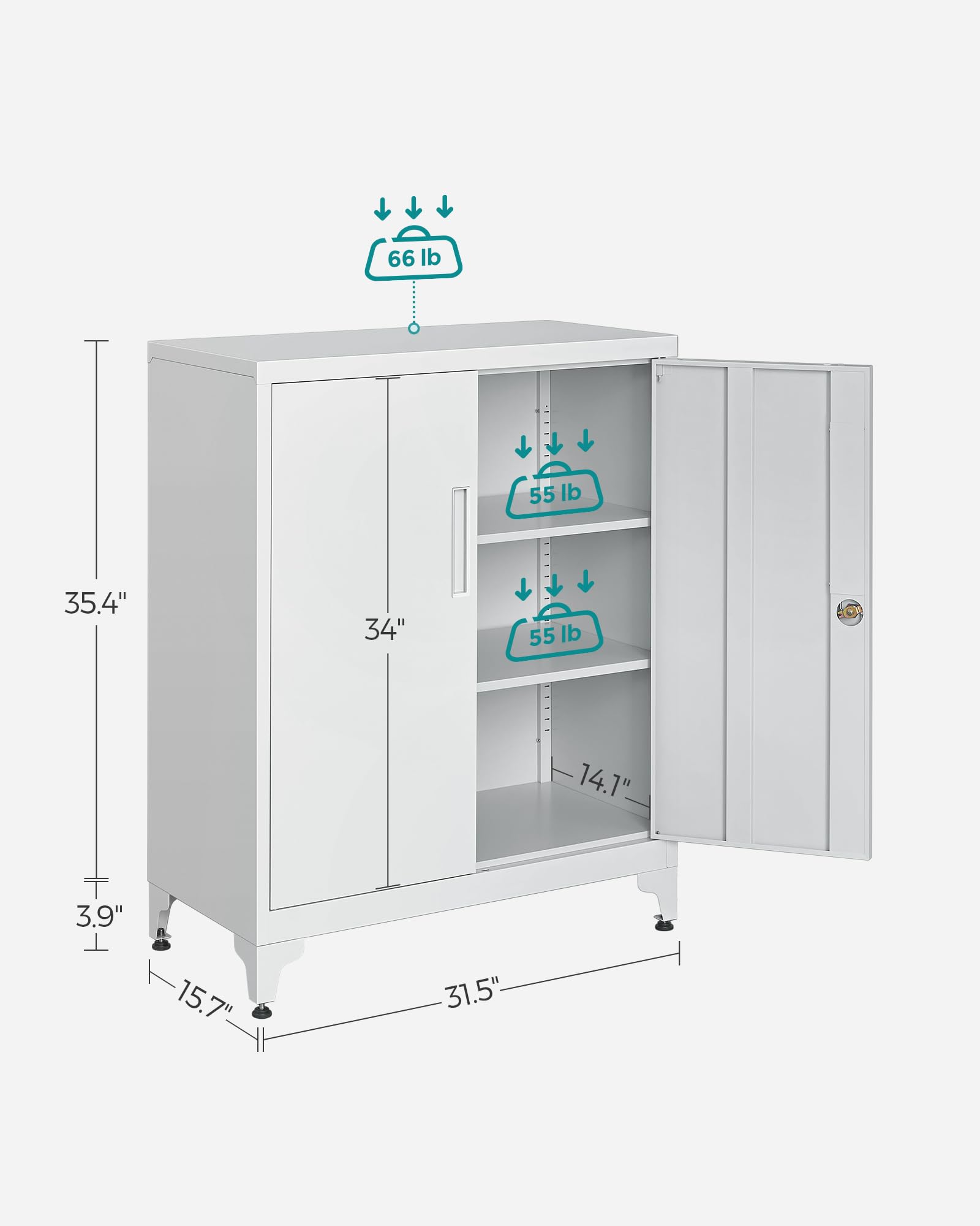 SONGMICS Garage Cabinet, Metal Storage Cabinet with Doors and Shelves, Office Cabinet for Home Office, Garage and Utility Room, Grey UOMC013G01