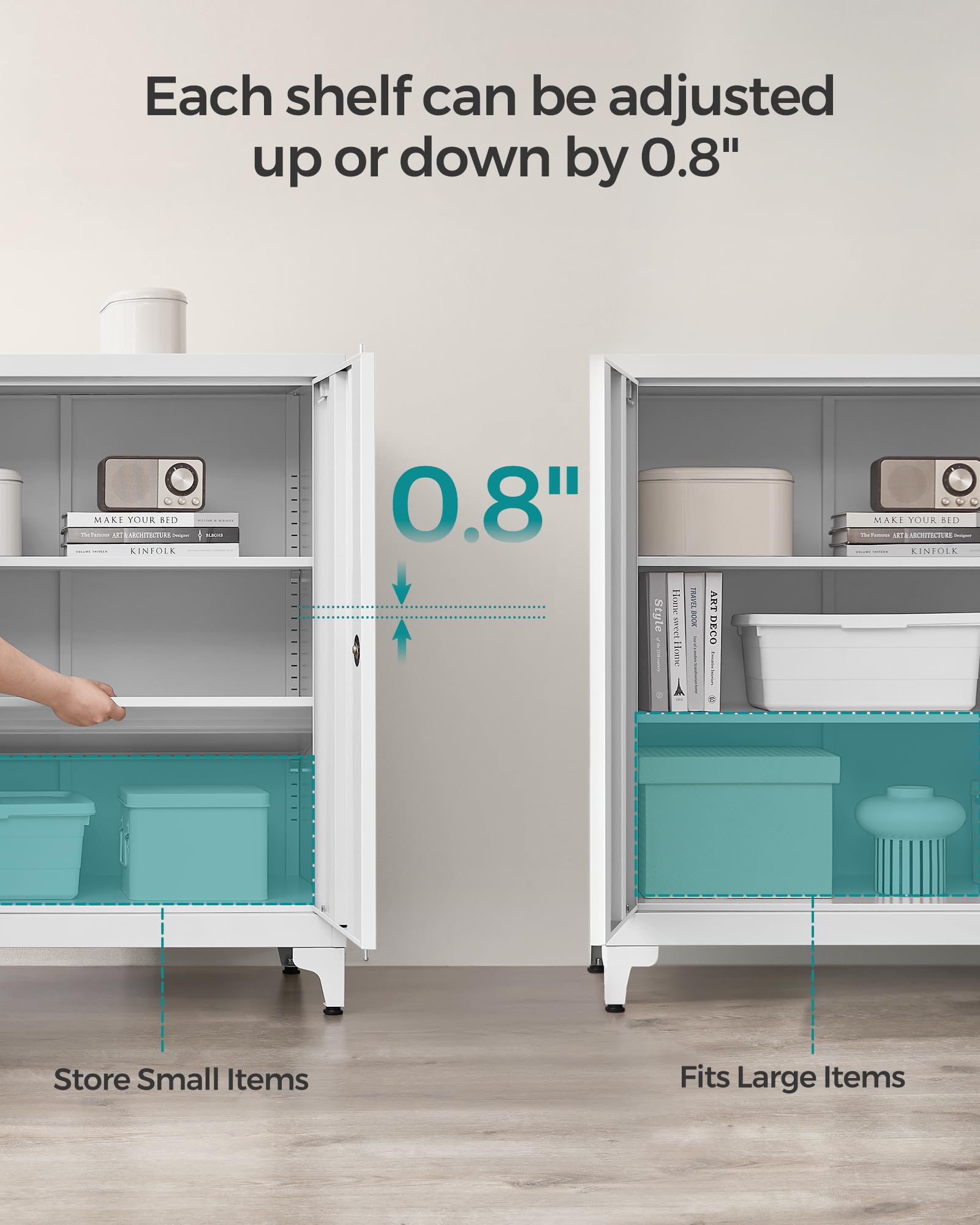 SONGMICS Garage Cabinet, Metal Storage Cabinet with Doors and Shelves, Office Cabinet for Home Office, Garage and Utility Room, Grey UOMC013G01