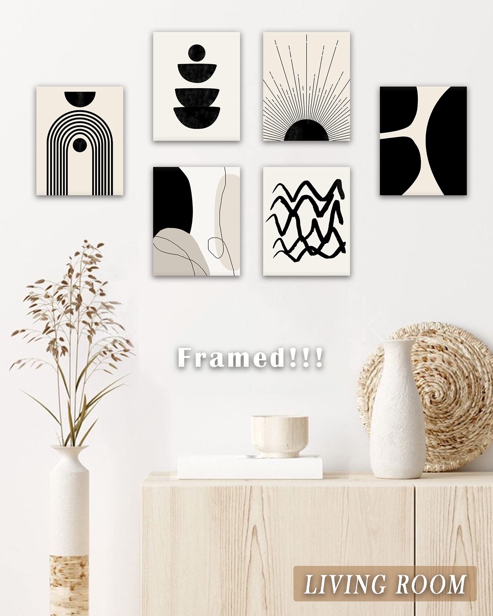 𝗗𝗿𝘀𝗼𝘂𝗺 Abstract Boho Wall Art Minimalist Geometric 𝗙𝗿𝗮𝗺𝗲𝗱 Wall Decor Boho Room Decor Black Brown Beige Line Art Canvas Painting Mid Century Modern Prints Bohemian Posters for Living Room Bedroom