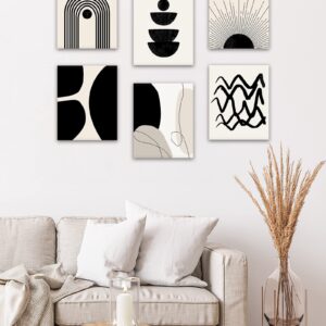 𝗗𝗿𝘀𝗼𝘂𝗺 Abstract Boho Wall Art Minimalist Geometric 𝗙𝗿𝗮𝗺𝗲𝗱 Wall Decor Boho Room Decor Black Brown Beige Line Art Canvas Painting Mid Century Modern Prints Bohemian Posters for Living Room Bedroom