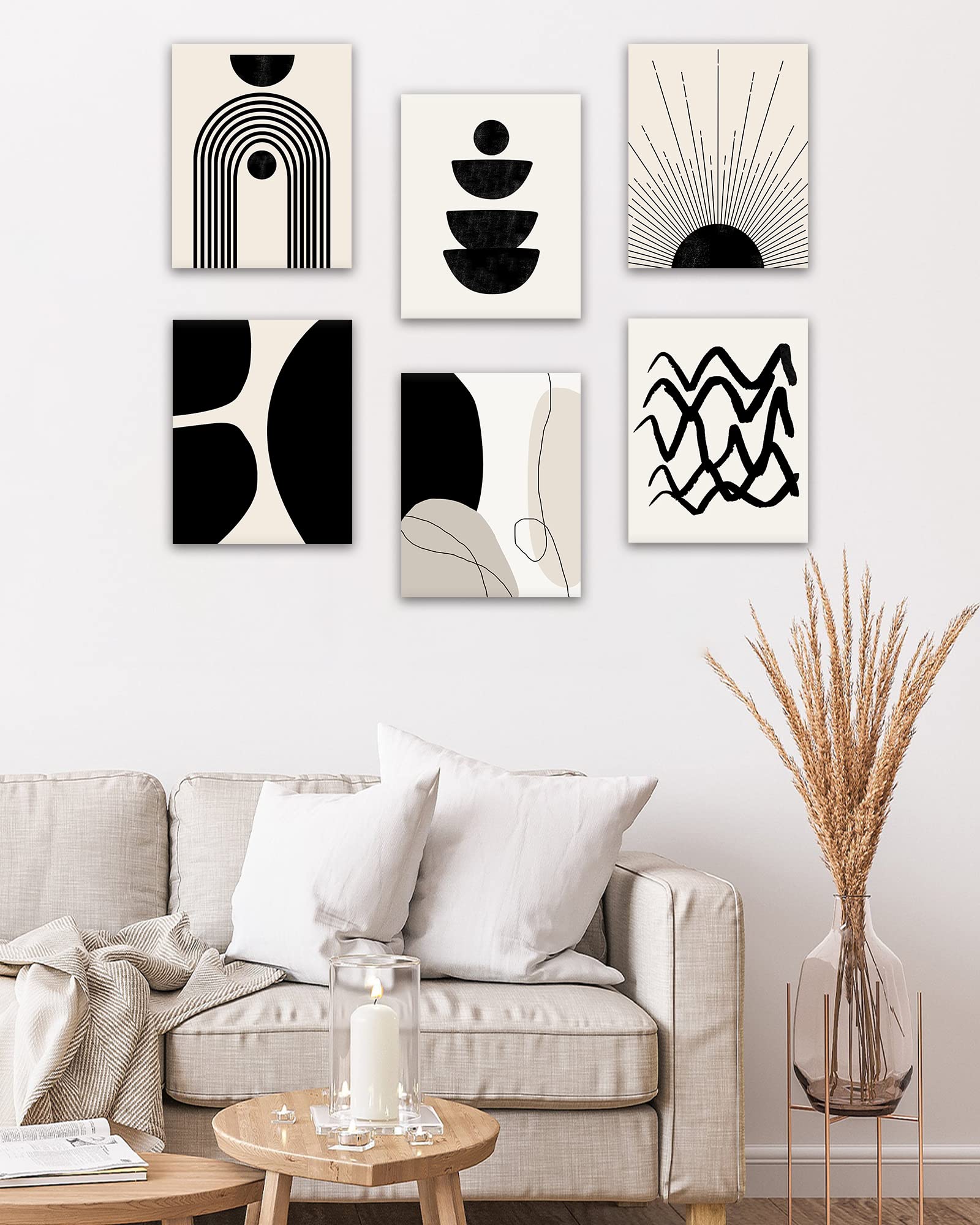 𝗗𝗿𝘀𝗼𝘂𝗺 Abstract Boho Wall Art Minimalist Geometric 𝗙𝗿𝗮𝗺𝗲𝗱 Wall Decor Boho Room Decor Black Brown Beige Line Art Canvas Painting Mid Century Modern Prints Bohemian Posters for Living Room Bedroom