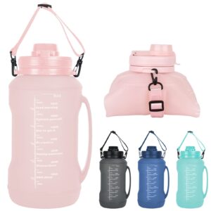 collapsible water bottles, 2l/64oz travel water bottle bottle with straw, half gallon large water bottle for travel outdoor sports runing fitness yoga (upgraded pink)