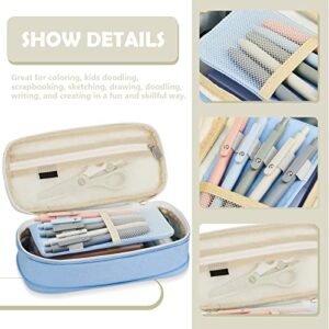 Henoyso 18 Pcs Aesthetic Bible Study Supplies Include Big Capacity Pen Bag with Zipper 12 Pcs Chisel Tip Bible Highlighters 5 Pcs Quick Dry Retractable Black Ink Pens for School Office(Light Blue)