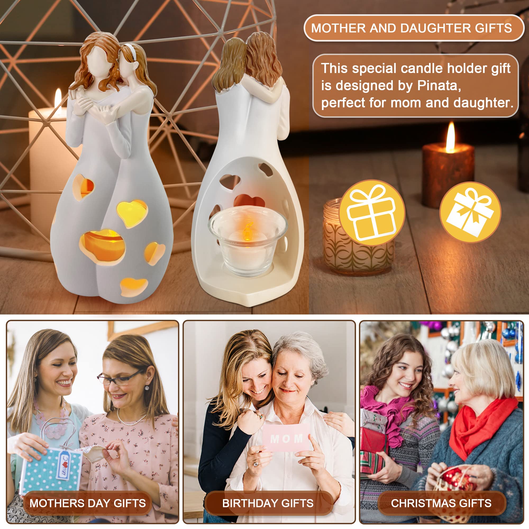 Gifts for Mom, Mom Gifts from Daughters, Moms Birthday Gifts from Daughter/Son - Candle Holder with Flameless LED Candle, Birthday Gift for Mom, Unique Daughter Gift from Mom on Mothers Day