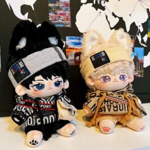 niannyyhouse 20cm Plush Doll Clothes Loose Hip-hop Suit Headwear Hoodie Pants Backpack Glasses Shoes 8in Doll Accessories (Black, 20cm)