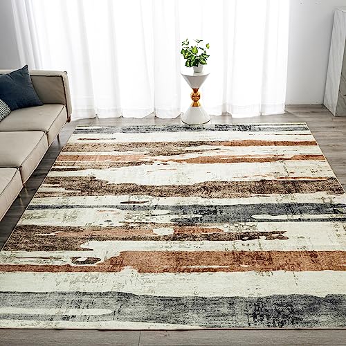 OMERAI Washable Rug 8'x10' Abstract Machine Washable Rugs Ultra-Thin Area Rugs for Living Room Non Slip Stain Resistant Modern Large Carpet for Bedroom Dining Room Office Brown Rug Washable (Brown)