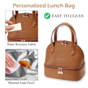 BAKLUCK Large Lunch Bag for Women Insulated Lunch Bag Double Deck Lunch Box Bag Firm Lunch Tote Bag Waterproof Reusable Lunch Bag for Women Men Picnic Work Travel Brown Lunch Bag