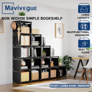 Mavivegue Bookshelf,16 Cube Storage Organizer,Book Shelf Organizer,Tall Bookcase Shelf,Black Cube Shelf Cubbies Closet Storage Organizer Shelves for Bedroom,Living Room,Home,Office, 16-Grid