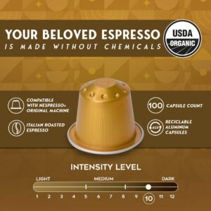 ESPRESSORO 100 USDA Organic Espresso Pods - VARIETY PACK Aluminum Capsule Compatible with Nespresso Original Lines Machines. Assorted Premium Italian Expresso Coffee Capsules