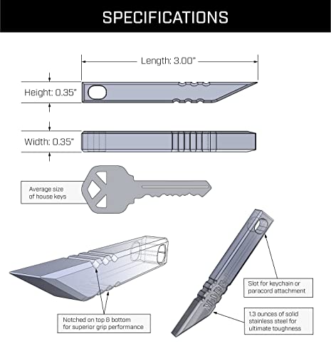 Milspin Rhino Bar EDC Stainless Steel Mini Pry Bar Multi tool Keychain with Screw Driver, Box Opener and Minimalist Tool Features, Made in The USA