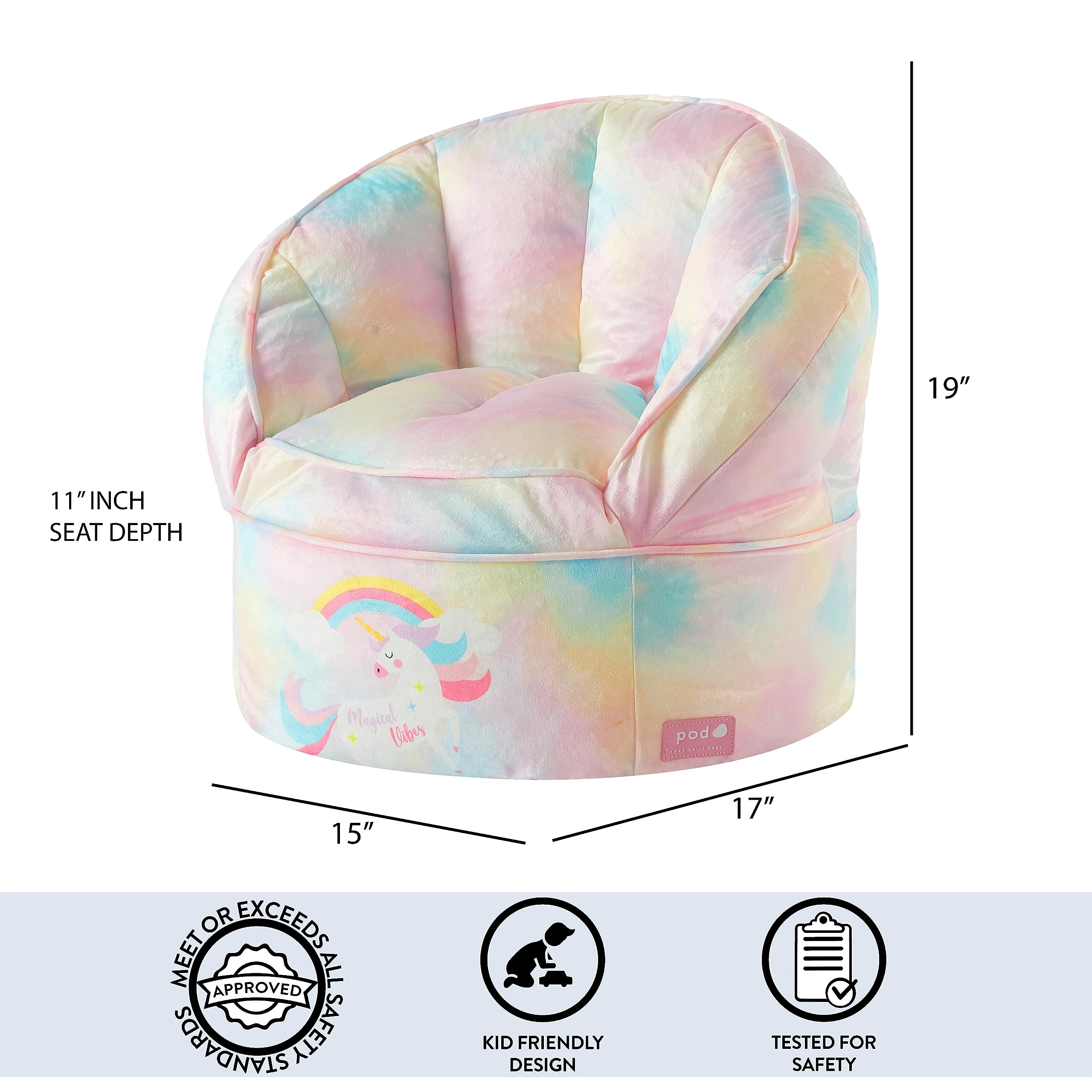 Idea Nuova Unicorn Round Bean Bag Chair for Kids, Ages 3+, Large