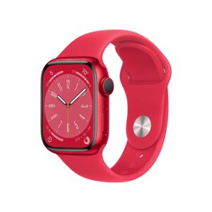 apple watch series 8 [gps, 41mm] - red aluminum case with red sport band, s/m (renewed)