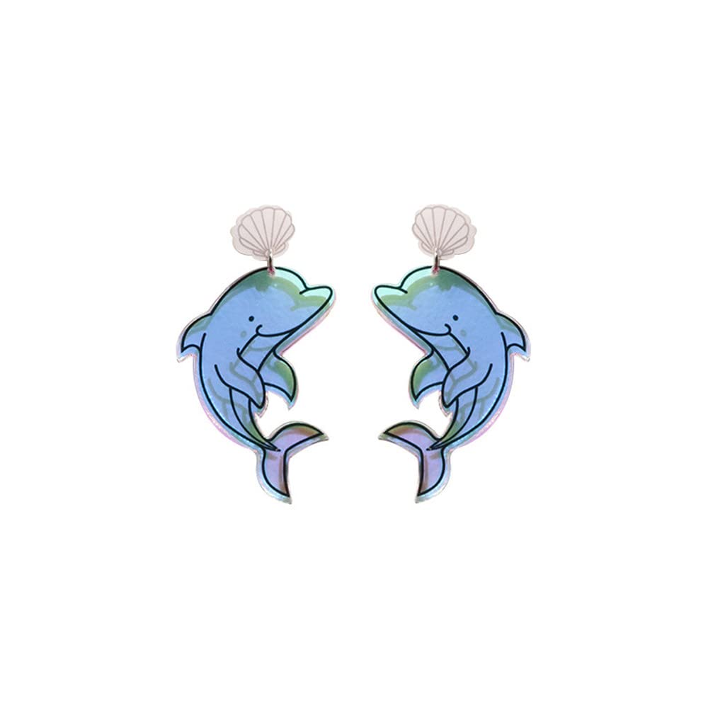 Cute Acrylic Animal Drop Earrings Colorful Boots Chicken Hen Dinosaur Lovely Panda with Bamboos Funny Animal Dangle Earrings For Women Christams Birthday Gift-dolphin