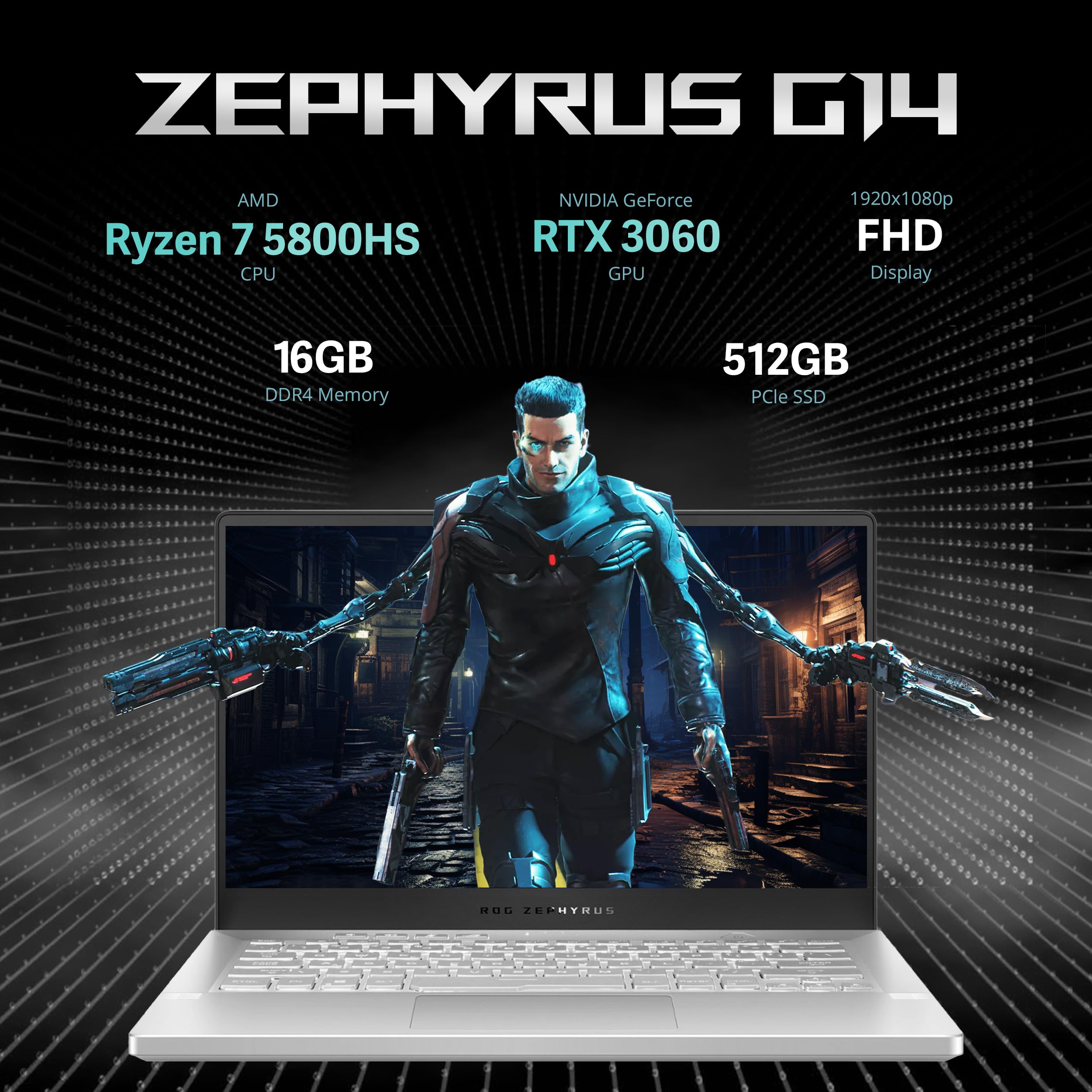 ASUS 2022 ROG Zephyrus G14 14/'' FHD 144Hz Gaming Laptop, AMD Ryzen 7-5800HS, 16GB RAM, 512GB PCIe SSD, Backlit Keyboard, NVIDIA GeForce RTX 3060 6G Graphics, Win 11 Pro, White, 32GB USB Card