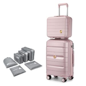 somago hardside spinner carry on suitcase lightweight luggage sets with tsa lock (nude pink,14/20)