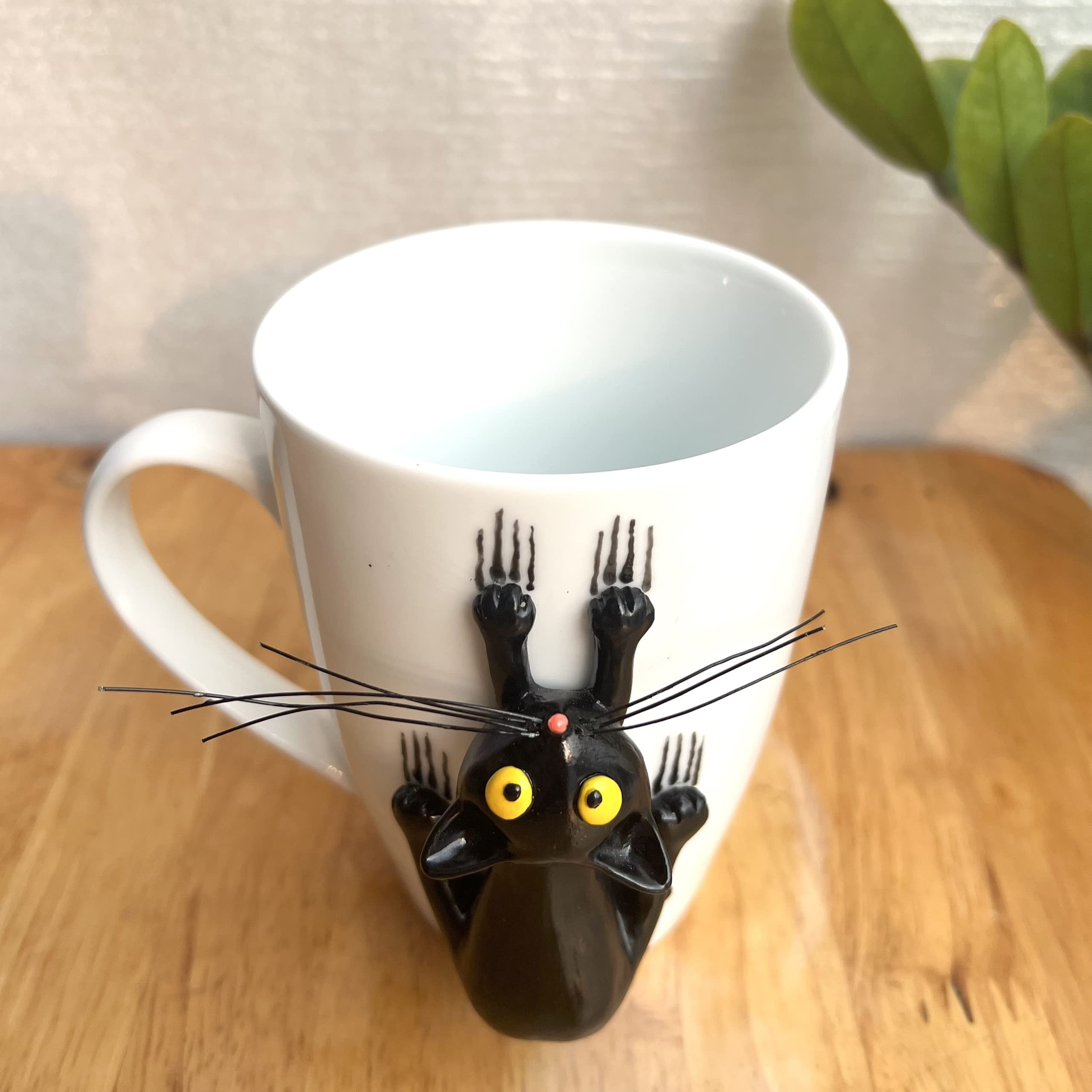 DongNaiWin 15 Oz 3D Black Cat Ceramic Coffee Mug - Black Cat Mom Mug -Mother's Day Cup for Cat Lovers - Funny Black Cat Whiskered Kitchen Decor For Cat Mom