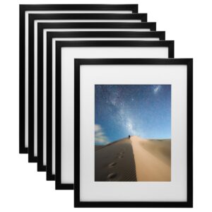 kinlink 11x14 picture frame black, photo frame with plexiglass for picture 8x10 with mat or 11x14 without mat, composite wood picture frame for table top and wall mounting, set of 6