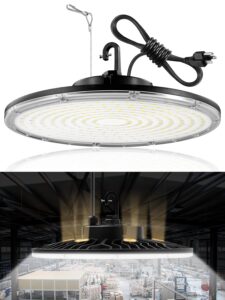 ufo led high bay lights 150w,15000lm 6500k high bay led shop lights,led high bay lights with 3000k up lighting,high bay led lights with plug 5’ cable,led shop lights for workshop warehouse garage