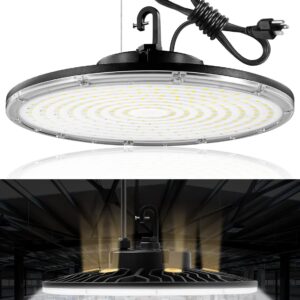 UFO LED High Bay Lights 150W,15000LM 6500K High Bay LED Shop Lights,LED High Bay Lights with 3000K Up Lighting,High Bay LED Lights with Plug 5’ Cable,LED Shop Lights for Workshop Warehouse Garage