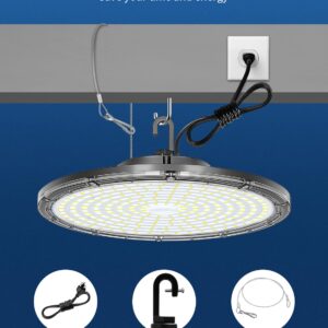 UFO LED High Bay Lights 150W,15000LM 6500K High Bay LED Shop Lights,LED High Bay Lights with 3000K Up Lighting,High Bay LED Lights with Plug 5’ Cable,LED Shop Lights for Workshop Warehouse Garage