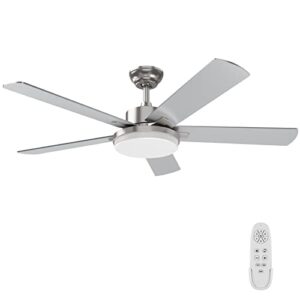 regair 52 inch modern brushed nickel ceiling fan with light and remote control, dimmable and adjustable color temperature