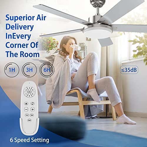 Regair 52 Inch Modern Brushed Nickel Ceiling Fan with Light and Remote Control, Dimmable and Adjustable Color Temperature