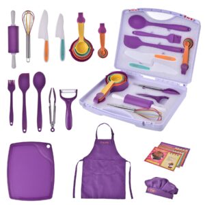 tereche kids cooking sets real 43 piece baking set with organizer carrying case, kids cooking utensils - kid safe knife & cooking tools - real accessories & utensils for the curious child