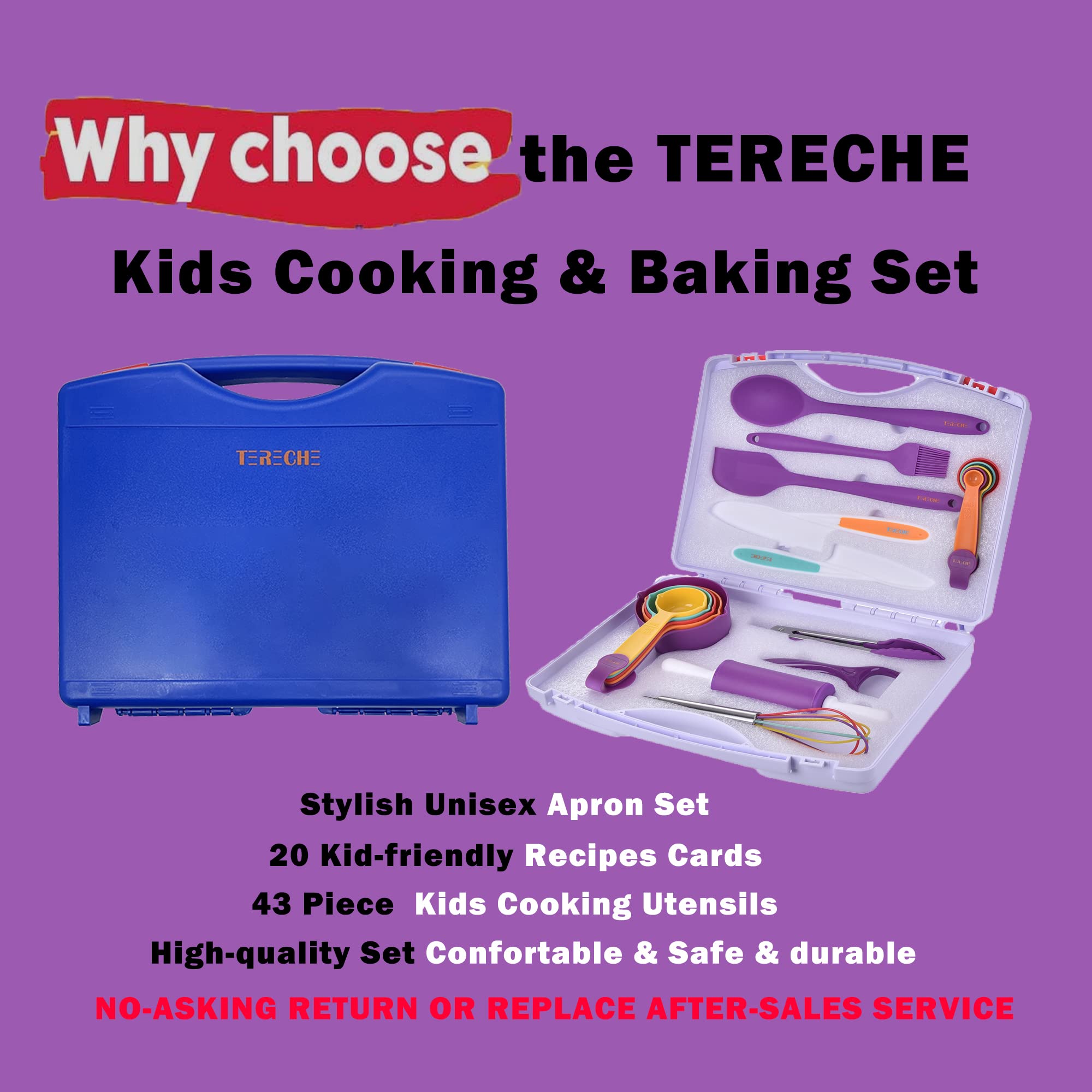 TERECHE Kids Cooking Sets Real 43 Piece Baking Set With Organizer Carrying Case, Kids Cooking Utensils - Kid Safe Knife & Cooking Tools - Real Accessories & Utensils for the Curious Child