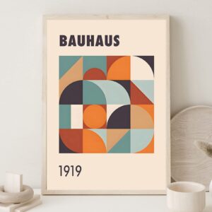 bauhaus wall art mid-century modern artwork geometric bauhaus poster blue orange color block art print geometric abstract shapes wall art minimal art prints modern abstract wall art 16x24inch no frame