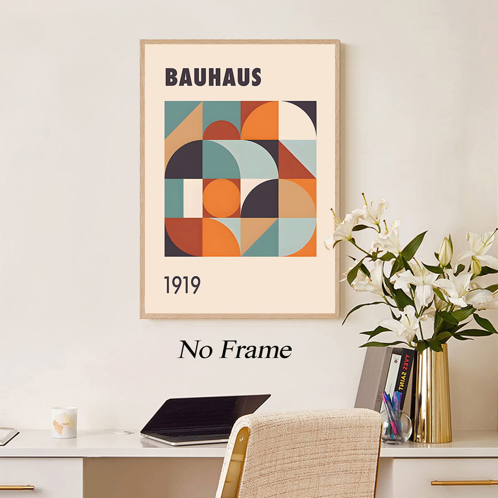 Bauhaus Wall Art Mid-century Modern Artwork Geometric Bauhaus Poster Blue Orange Color Block Art Print Geometric Abstract Shapes Wall Art Minimal Art Prints Modern Abstract Wall Art 16x24inch No Frame