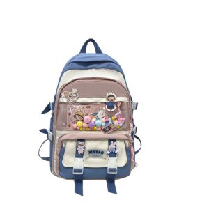 vfdgsaz cute kawaii backpack with cute card plush pendant,lovely pastel rucksack,aesthetic backpack for girls and teens (blue,one size)