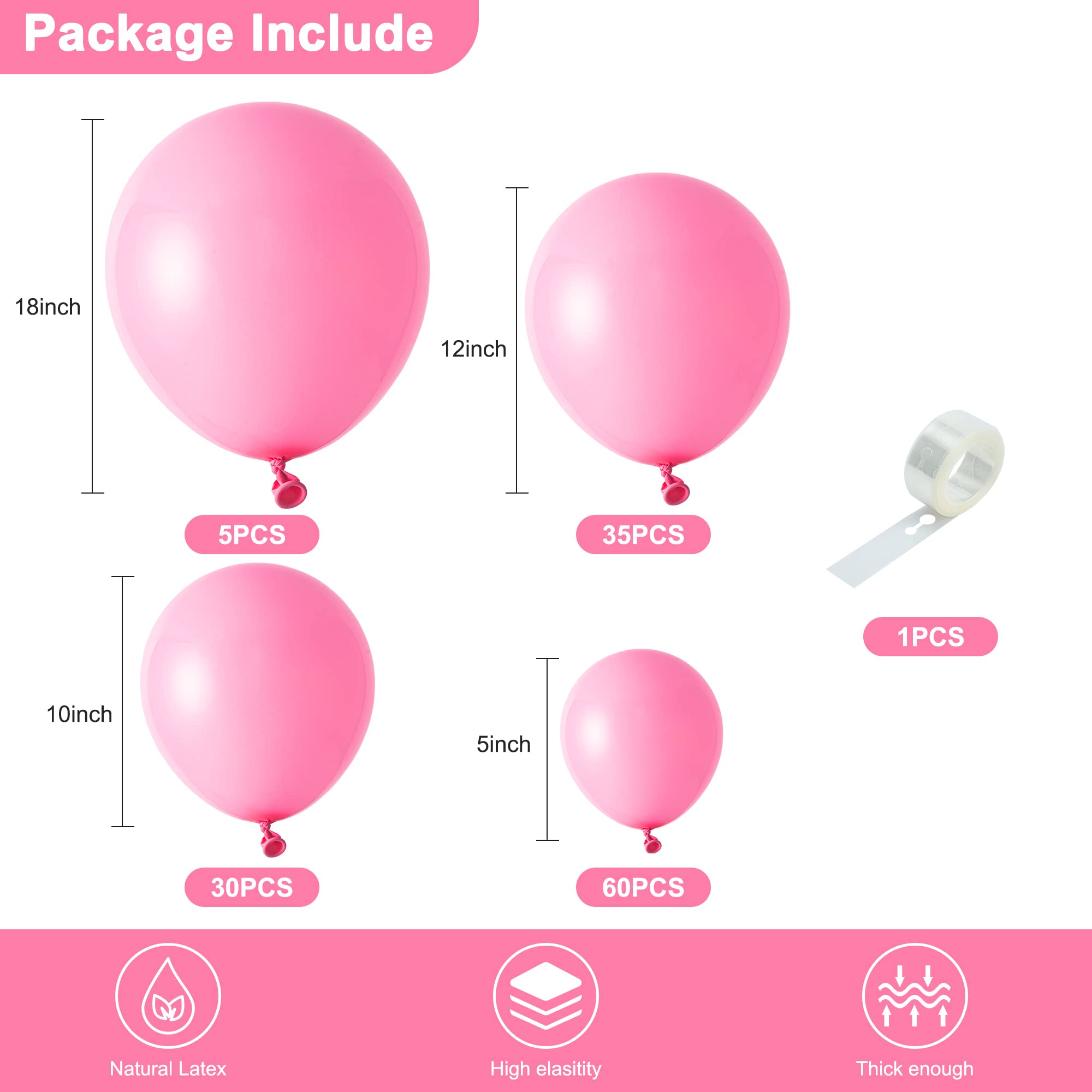 Pastel Pink Balloons Party Latex Balloons-130PCS 5+10+12+18 inch with Confetti Decorations Birthday Balloons for Engagement Wedding/Baby Shower/Chritmas/Graduation