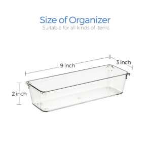 Ravinte 6 Pack Drawer Organizer - 3" X 9" Plastic Storage Bins, Acrylic Organizers with Non-Slip Pads Clear Desk Storage Tray for Makeup, Jewelries, Kitchen Utensils, Bathroom and Office