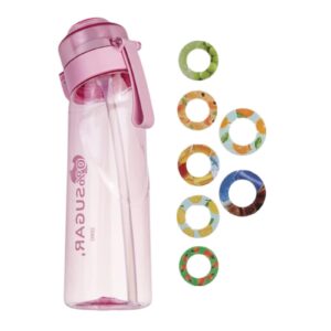 ecenur sports air water bottle tritan 650ml starter up set drinking bottles with 7 flavour pods scented for flavouring 0 sugar, 0 calorie (pink)