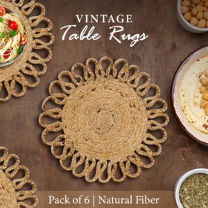 MORE Jute Hand Braided Placemats Set of 6 | 15 Inches Round Tablemats for Kitchen Dining Table Top Rug Mats & Dinner Table Plate Pads Mates | Rustic Natural Fiber Vintage Rugs Mat, Natural Beige