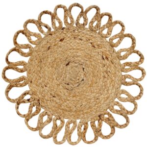 MORE Jute Hand Braided Placemats Set of 6 | 15 Inches Round Tablemats for Kitchen Dining Table Top Rug Mats & Dinner Table Plate Pads Mates | Rustic Natural Fiber Vintage Rugs Mat, Natural Beige