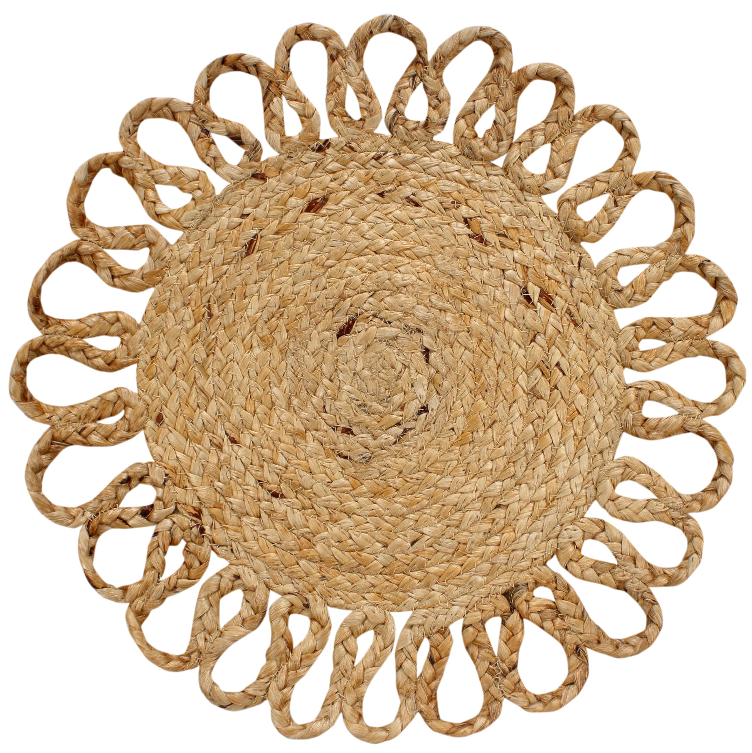 MORE Jute Hand Braided Placemats Set of 6 | 15 Inches Round Tablemats for Kitchen Dining Table Top Rug Mats & Dinner Table Plate Pads Mates | Rustic Natural Fiber Vintage Rugs Mat, Natural Beige