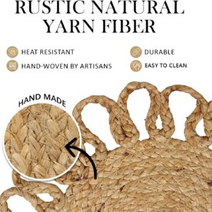 MORE Jute Hand Braided Placemats Set of 6 | 15 Inches Round Tablemats for Kitchen Dining Table Top Rug Mats & Dinner Table Plate Pads Mates | Rustic Natural Fiber Vintage Rugs Mat, Natural Beige