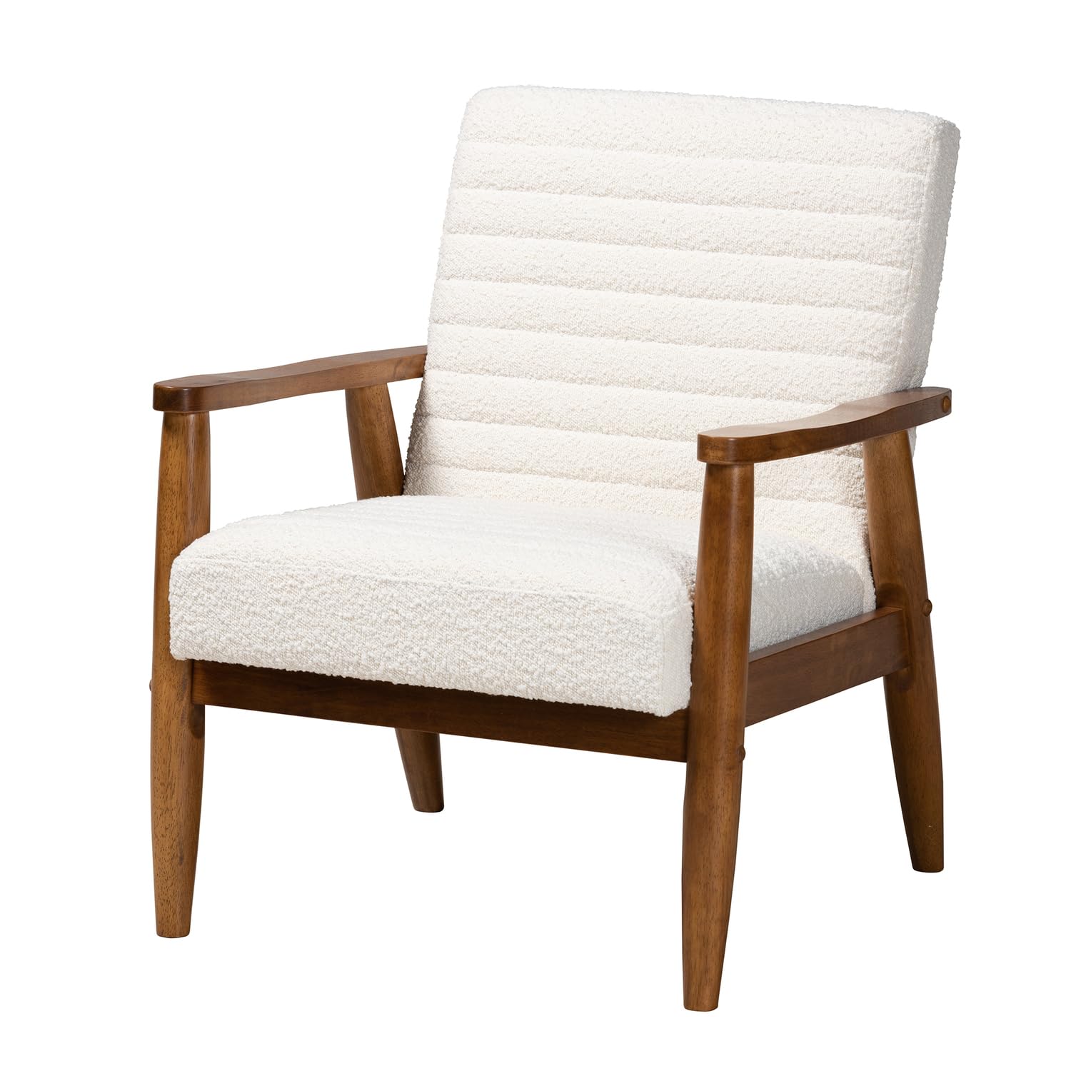 Baxton Studio Stratton Cream Boucle Fabric and Walnut Brown Wood Armchair