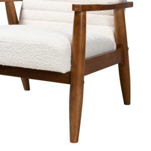 Baxton Studio Stratton Cream Boucle Fabric and Walnut Brown Wood Armchair