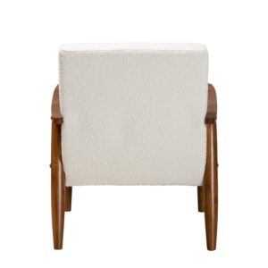 Baxton Studio Stratton Cream Boucle Fabric and Walnut Brown Wood Armchair